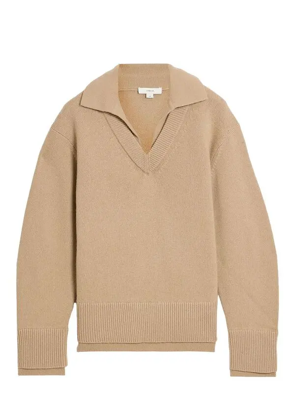Vince Layered Wool And Cashmere-blend Polo Sweater - Camel