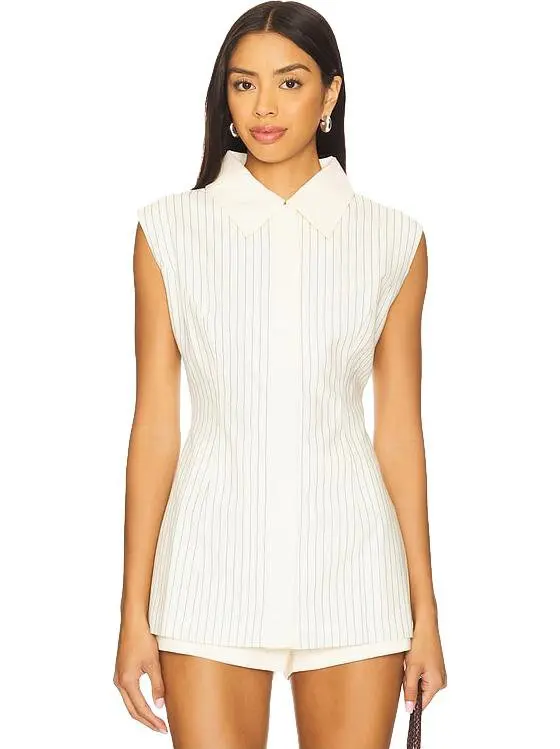 Yllw Anni Linen Top - Pinstripe