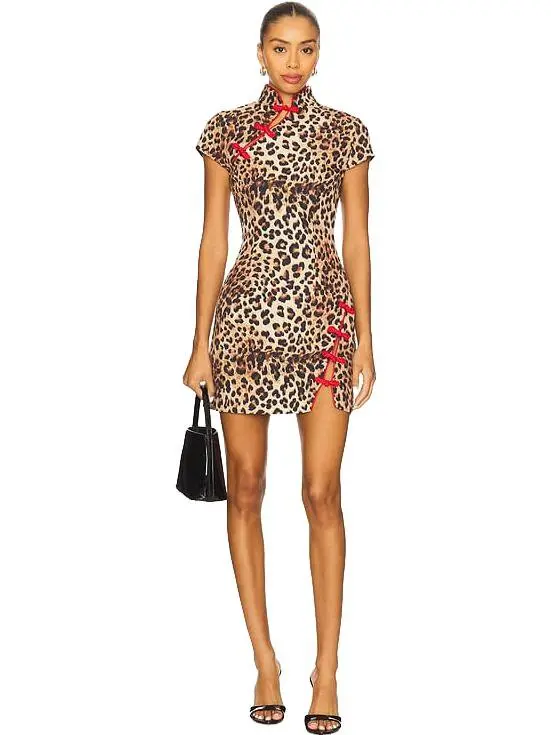 SAU LEE Iris Printed Mini Dress - Leopard