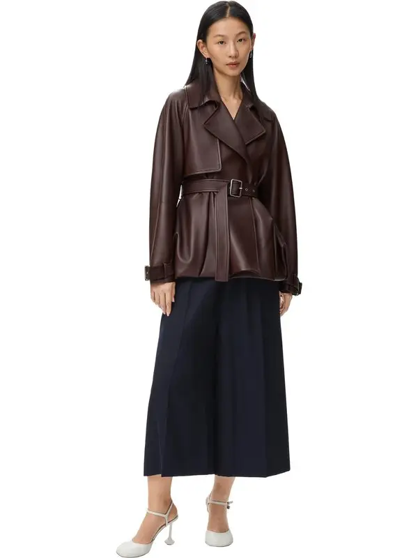 Loewe Cropped Belted Wool Trousers - Navy Blue