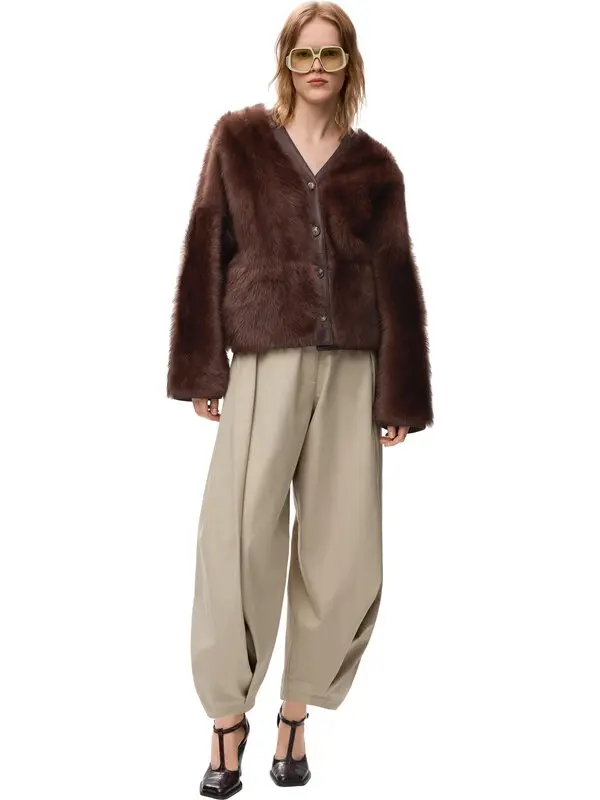 Loewe Cardigan In Shearling - Brown