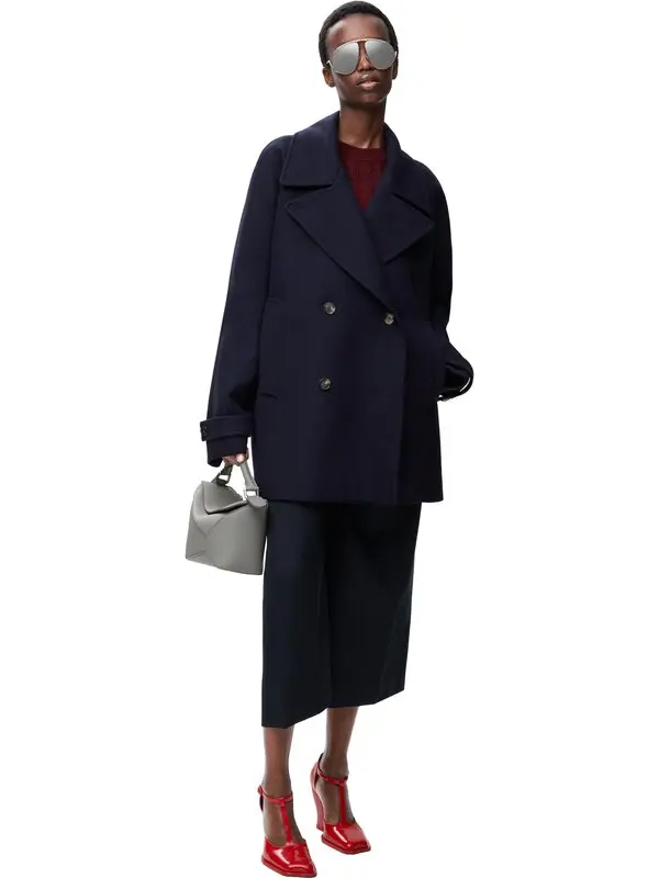 Loewe Coat In Wool Blend - Navy Blue