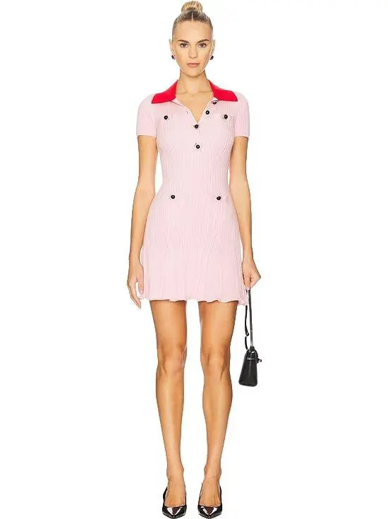 SELF-PORTRAIT Contrast Collar Knit Mini Dress - Pink