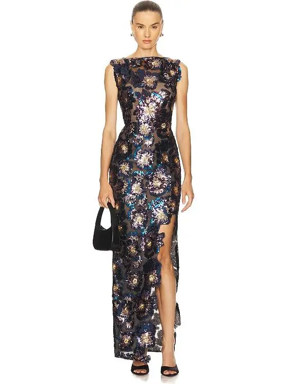 BRONX AND BRONCO Zinna Embroidered Gown - Blue Multi