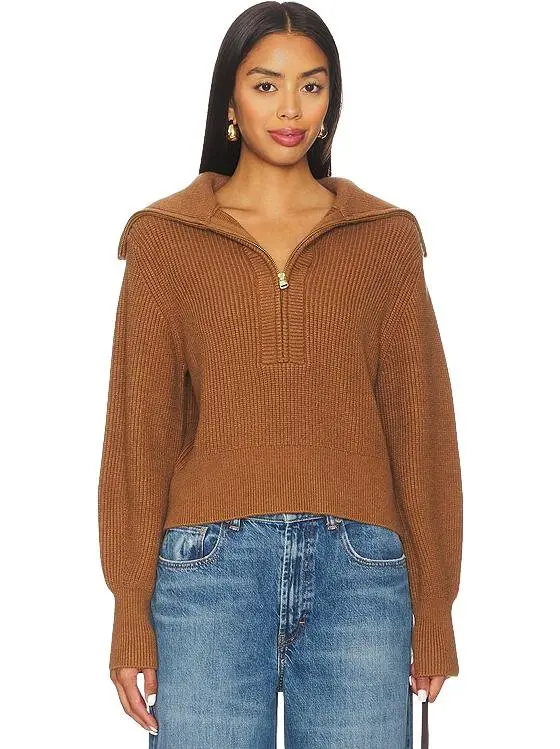 Varley Maura Half Zip Rib Knit - Caramel Pecan