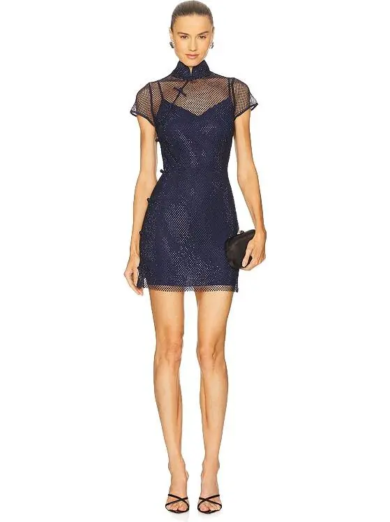 SAU LEE Serena Crystal Mini Dress - Midnight Blue