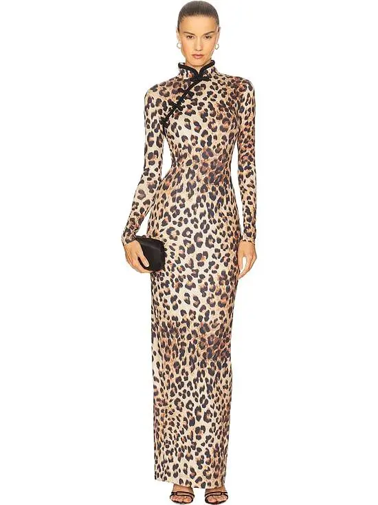 SAU LEE Irene Printed Maxi Dress - Leopard