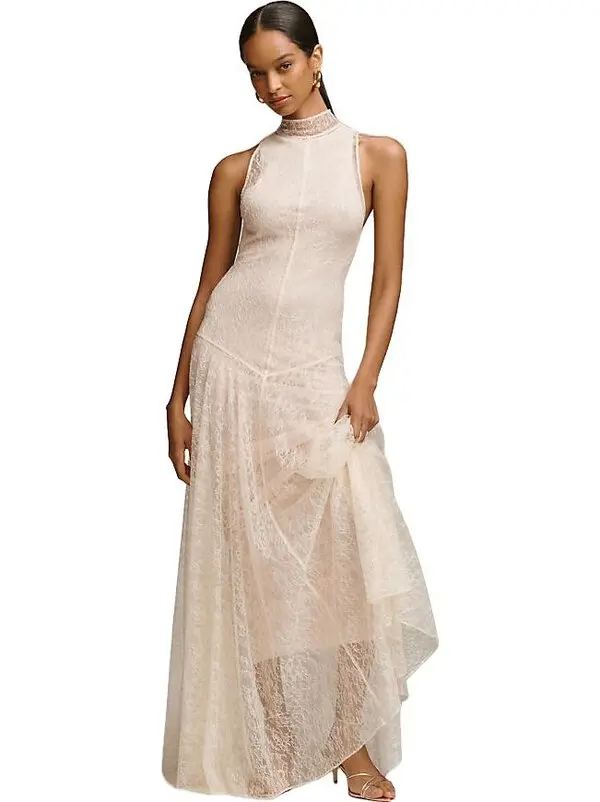 DE LA VALI Fitted Lace Maxi Dress - Ivory