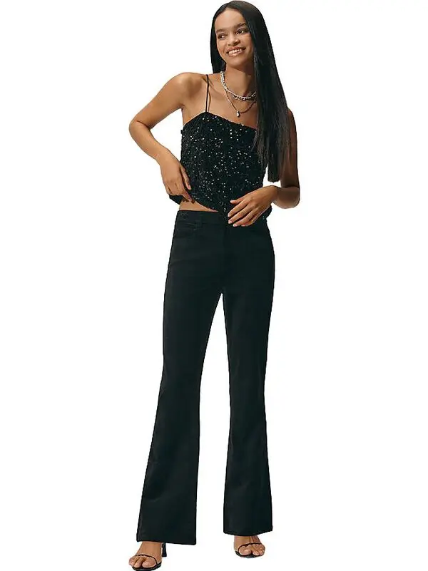 Paige Laurel Canyon Velvet Flare Jeans - Black Overdye Velvet