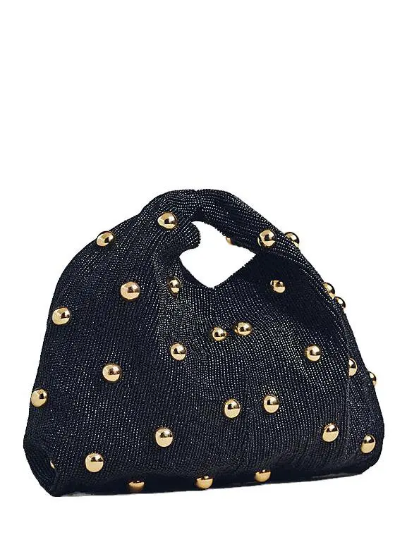 Anthropologie Studded Beaded Satchel - Black