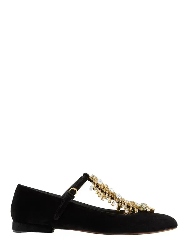 Ulla Johnson Bianca Crystal T-strap Ballerina - Noir