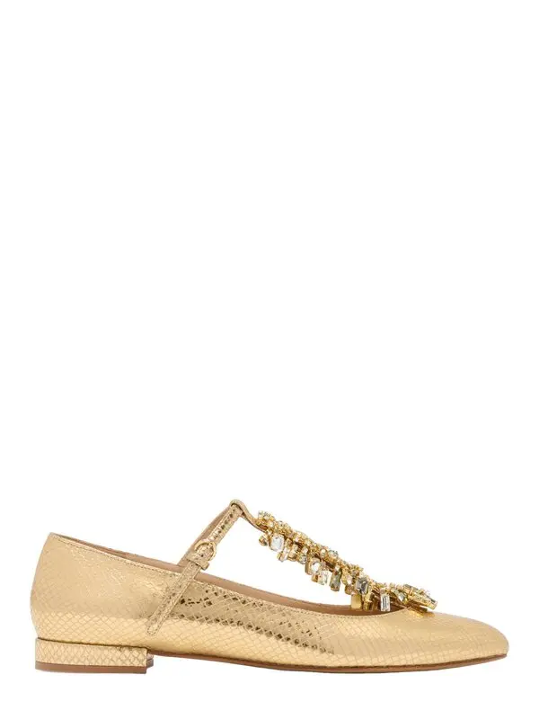 Ulla Johnson Bianca Crystal T-strap Ballerinas - Gold Python