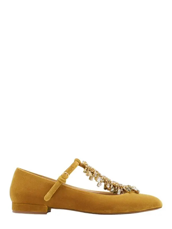 Ulla Johnson Bianca Crystal T-strap Ballerina - Artichoke