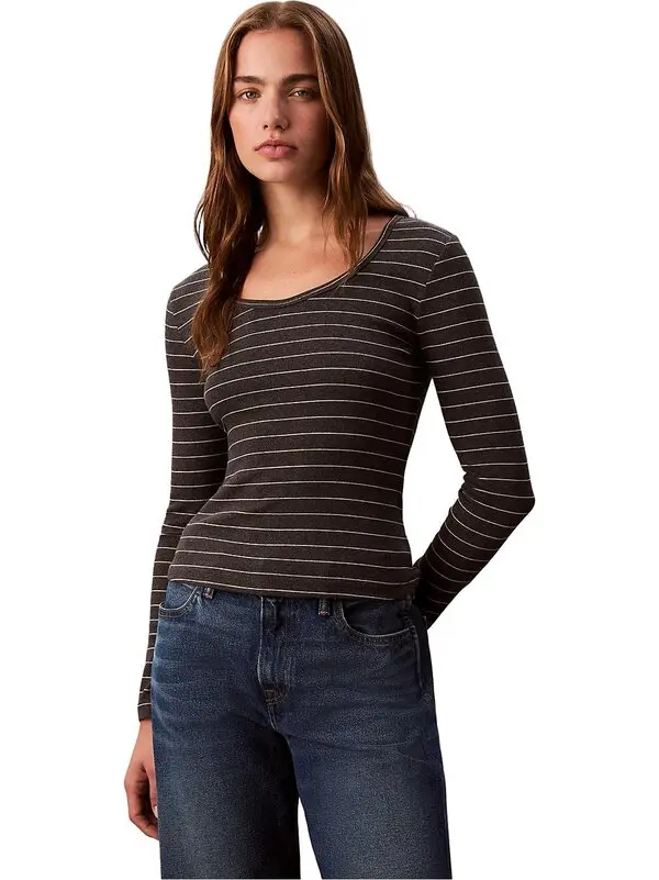 Calvin Klein Cotton Contour Rib U-neck Tee - Gunmetal Heather