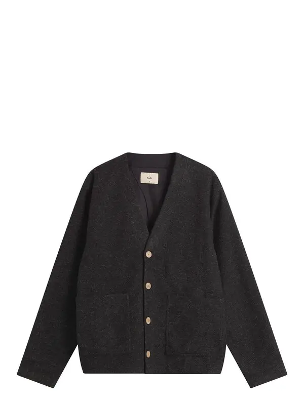 Folk Pocket Cardigan - Charcoal Wool Twill