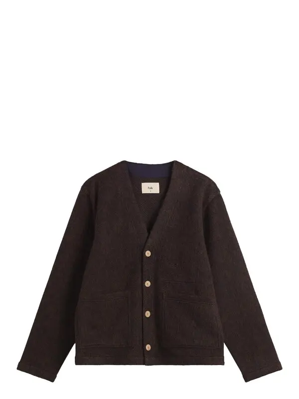 Folk Pocket Cardigan - Navy Espresso Brushed Wool