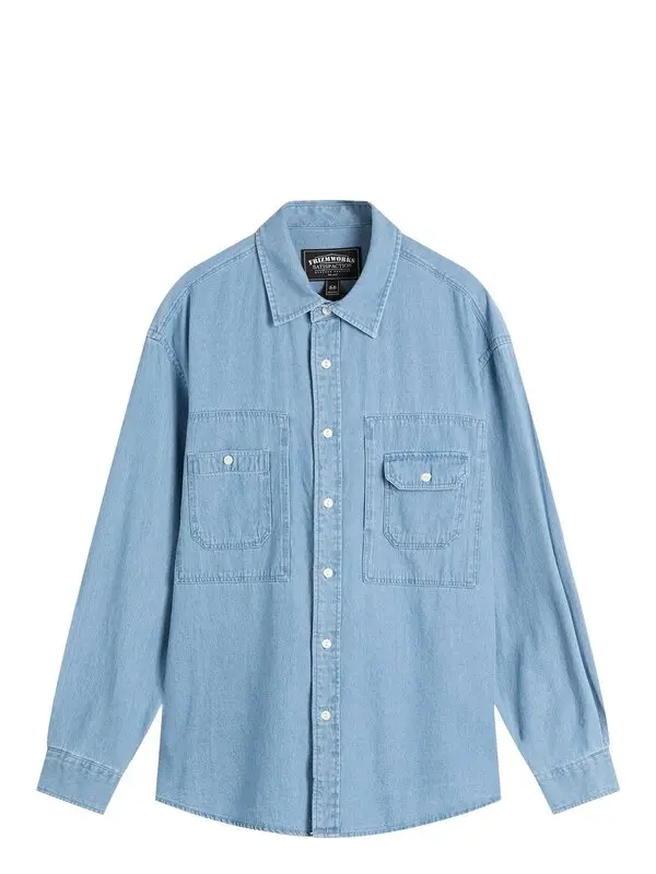 FRIZMWORKS Bleach Denim Utility Shirt - Mid Blue