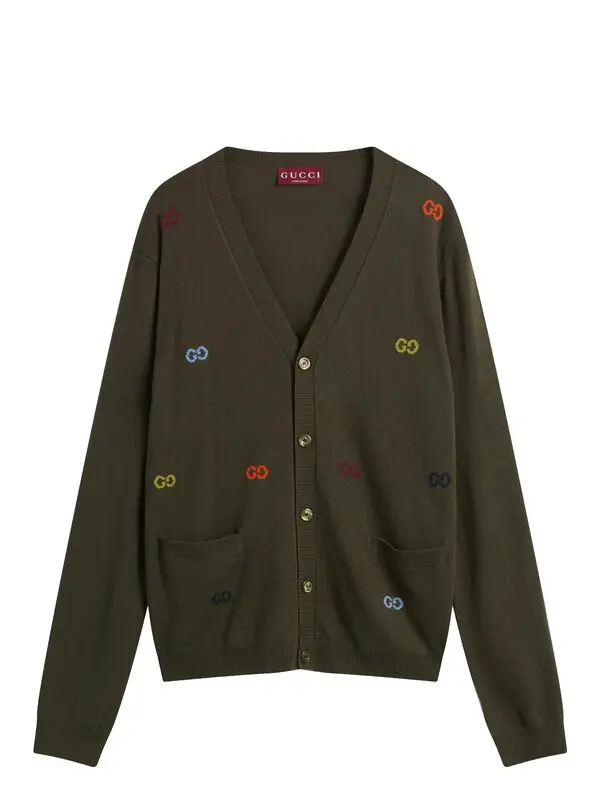Gucci Gg Logo Cashmere Cardigan - Green