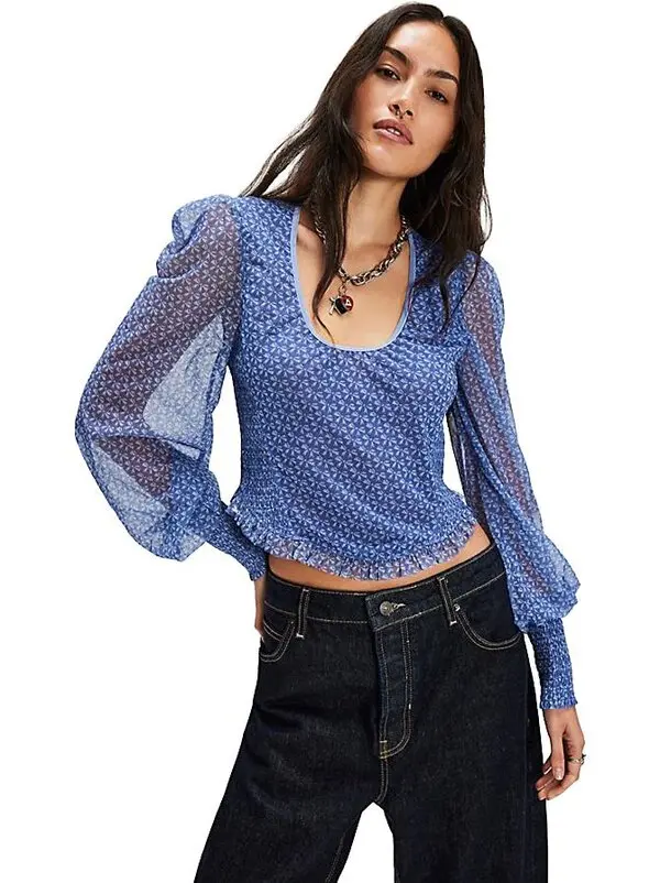 Free People Dottie Printed Long Sleeve Knit Top - Peri Combo