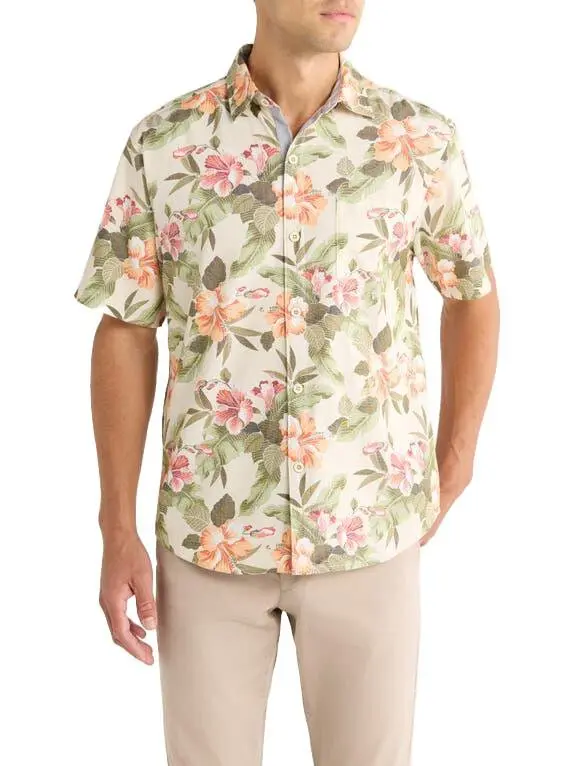 Tommy Bahama Coastal Ease Cali Grove Floral Islandzone® Short Sleeve Button-up Shirt - Cameo