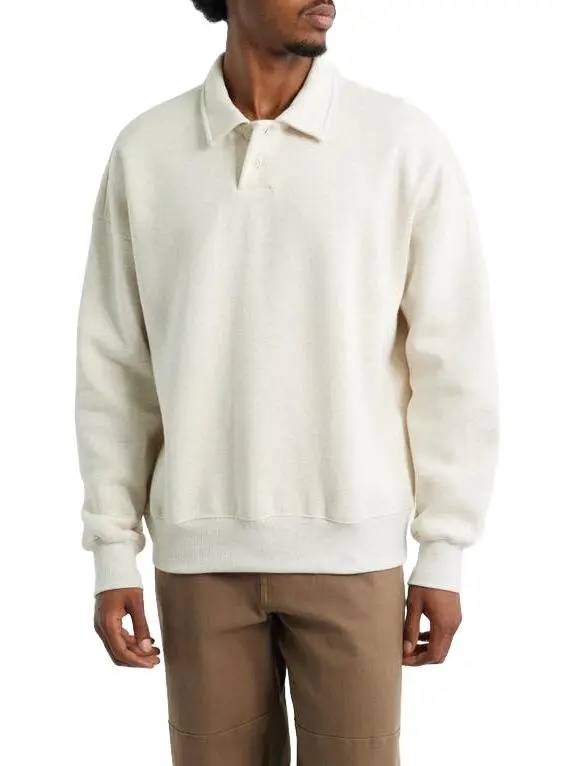 Bp. Fleece Polo Sweatshirt - Beige Oatmeal Light Heather