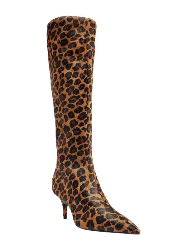 AREZZO Sasha Pointed Toe Knee High Boots - Natural Leopard