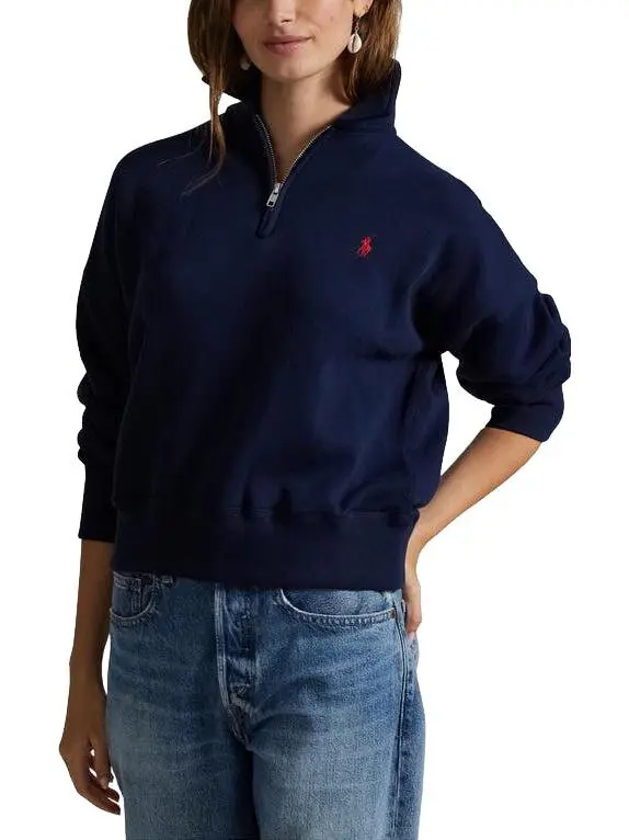 Polo Ralph Lauren Cotton-blend Quarter-zip Fleece Sweatshirt - Cruise Navy