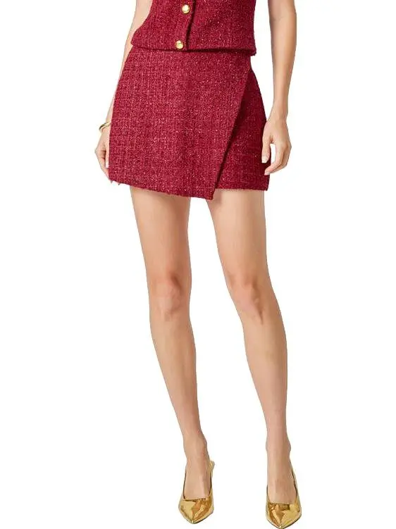 Endless Rose Tweed Faux Wrap Mini Skirt - Merlot