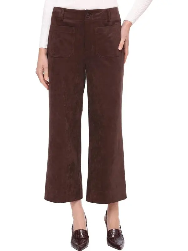 Bagatelle Patch Pocket Faux Leather Crop Wide Leg Pants - Bitter