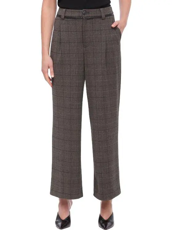 Bagatelle Pleated Plaid Crop Trousers - Grey/tan Window