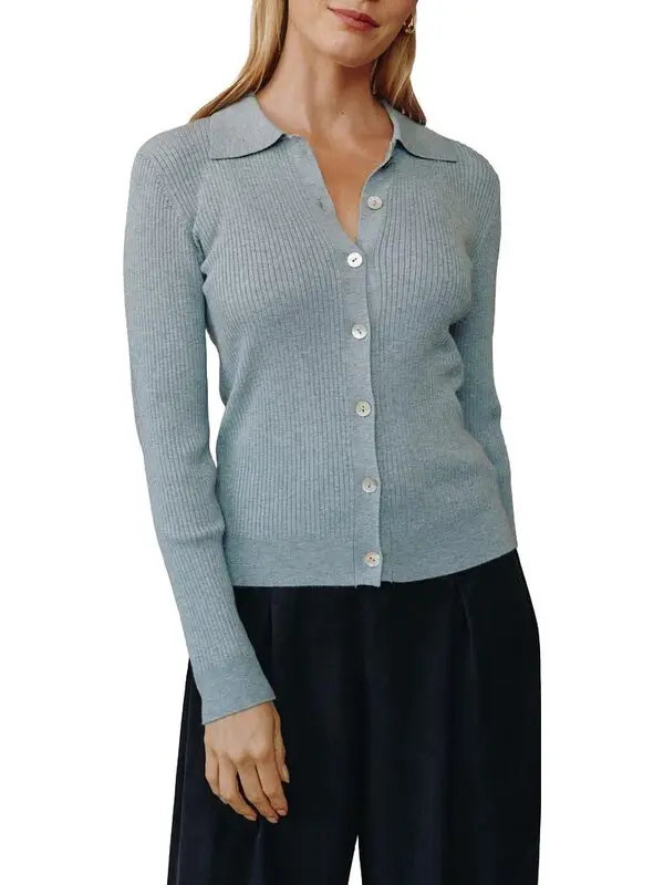 Bella Dahl Collared Ribbed Button-up Sweater - Heather Grey