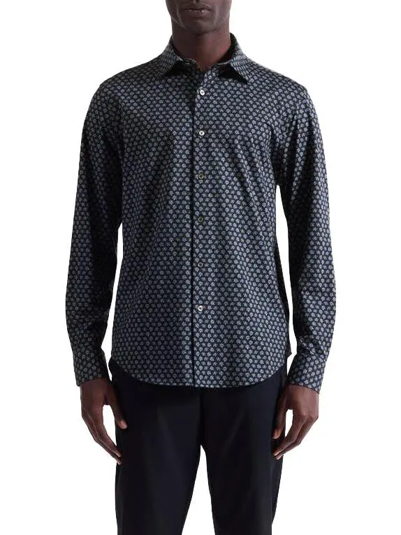 Bugatchi Jimmy Ooohcotton® Floral & Chevron Print Button-up Shirt - Anthracite