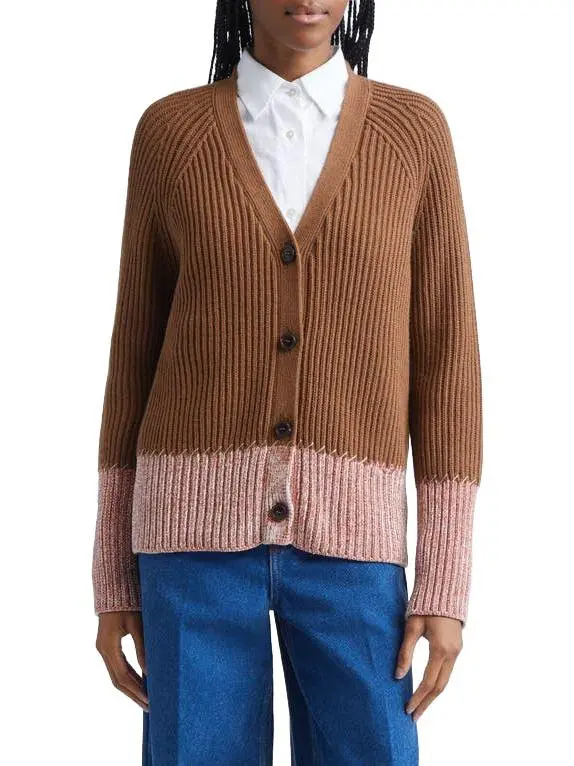 Marni Long Sleeve Merino Wool V-neck Cardigan - Brown/maroon