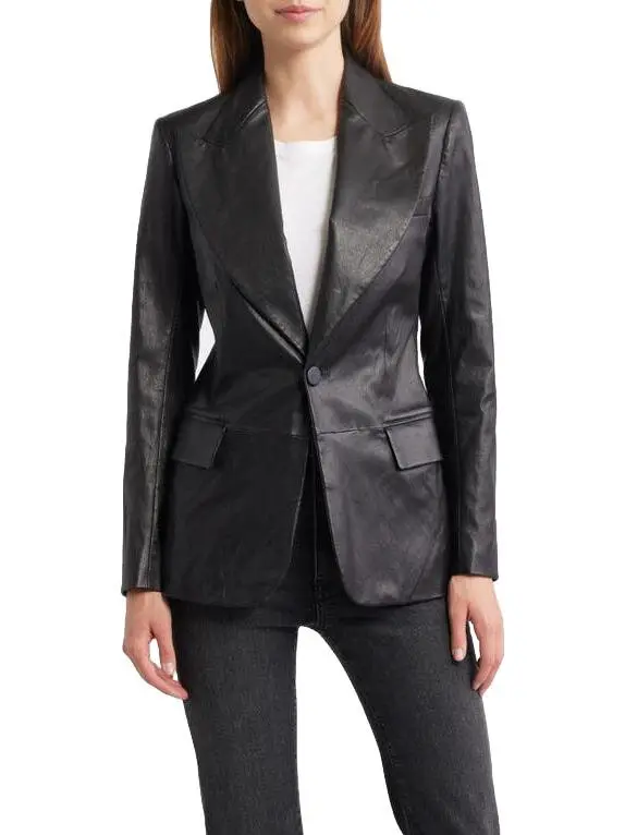 FRAME The Peak Lapel Leather Blazer - Black