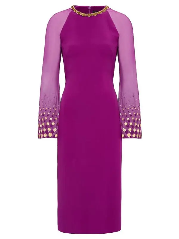 Jenny Packham Mesh-sleeve Midi Dress - Brassica