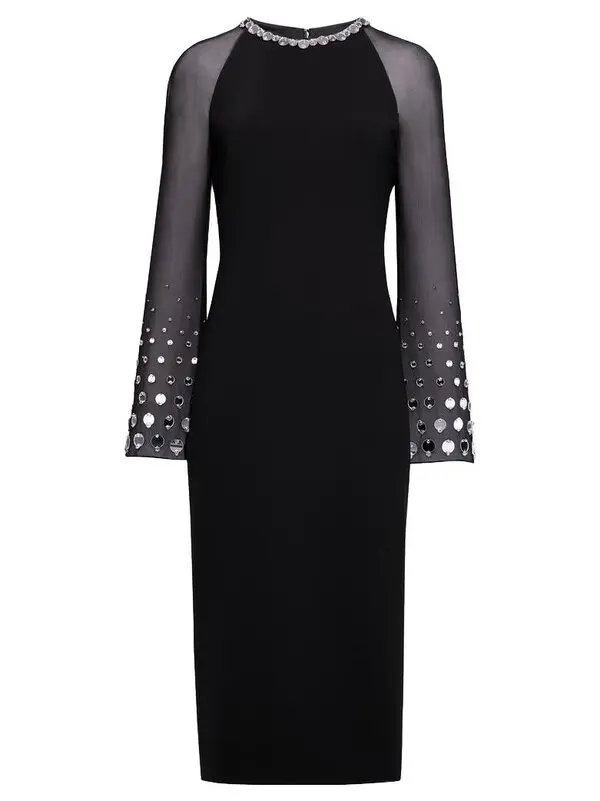 Jenny Packham Mesh-sleeve Midi Dress - Liquorice
