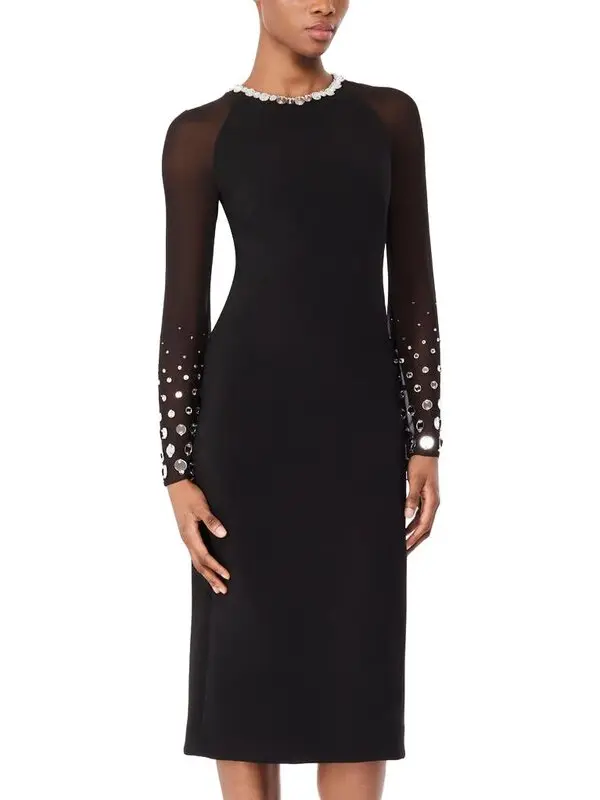 Jenny Packham Mesh-sleeve Midi Dress - Liquorice