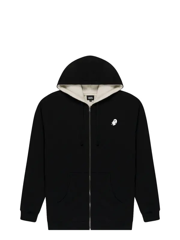 DALIX Ghost Cozy Lined Zip Up Hoodie - Black