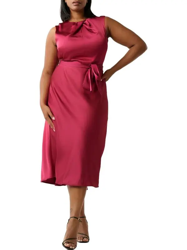ESTELLE Emmi Sleeveless Satin Midi Dress - Magenta