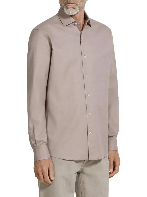 Zegna Cashco Cotton & Cashmere Oxford Button-up Shirt - Light Taupe