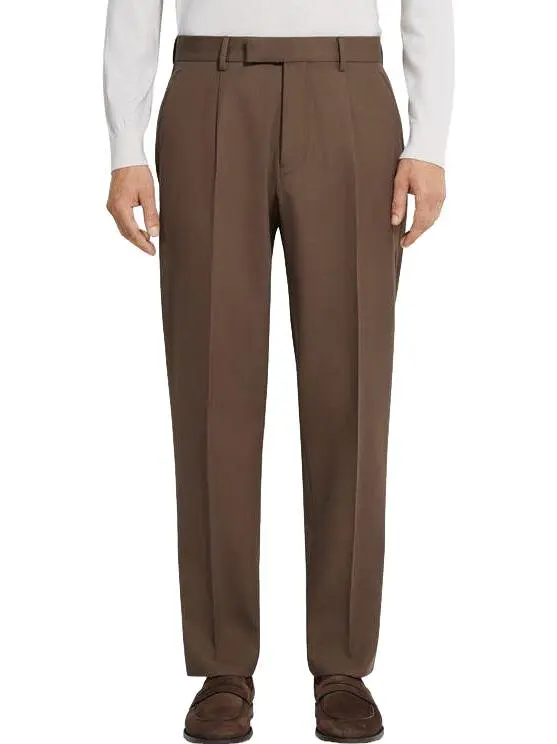 Zegna Cotton And Wool Pleated Trousers - Brown