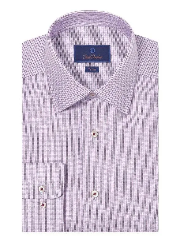 David Donahue Trim Fit Micro Dobby Cotton Dress Shirt - Berry/sky
