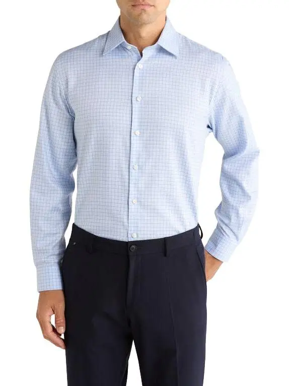 Nordstrom Traditional Fit Check Premium Non-iron Cotton Dress Shirt - Blue Paolo Grid
