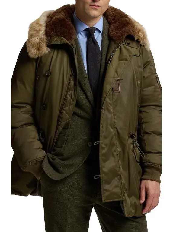 Ralph Lauren Insulated Down Parka Jacket With Shearling Trim - Olive