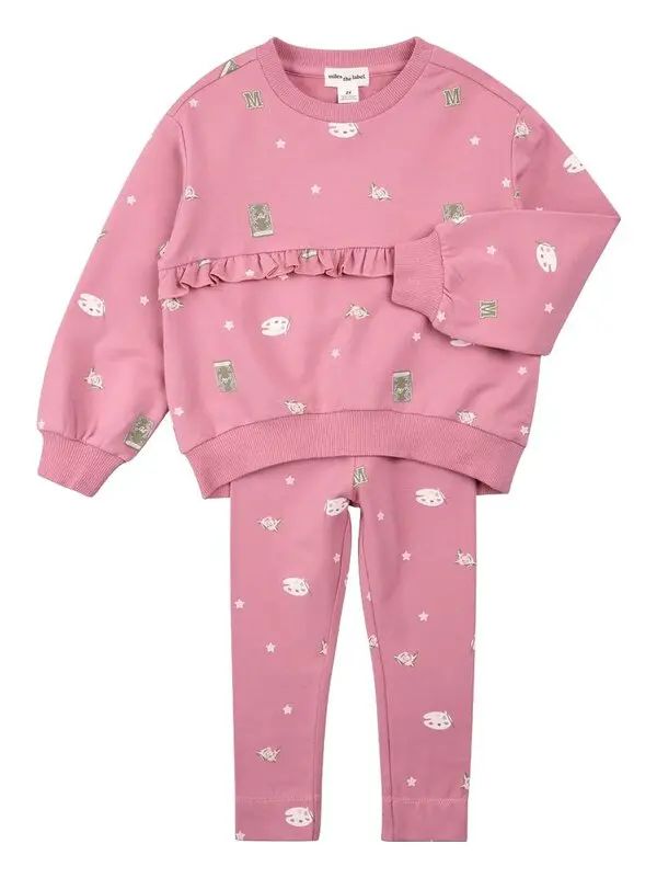 MILES THE LABEL Art Class Ruffle Sweatshirt & Leggings Set - Dusty Pink