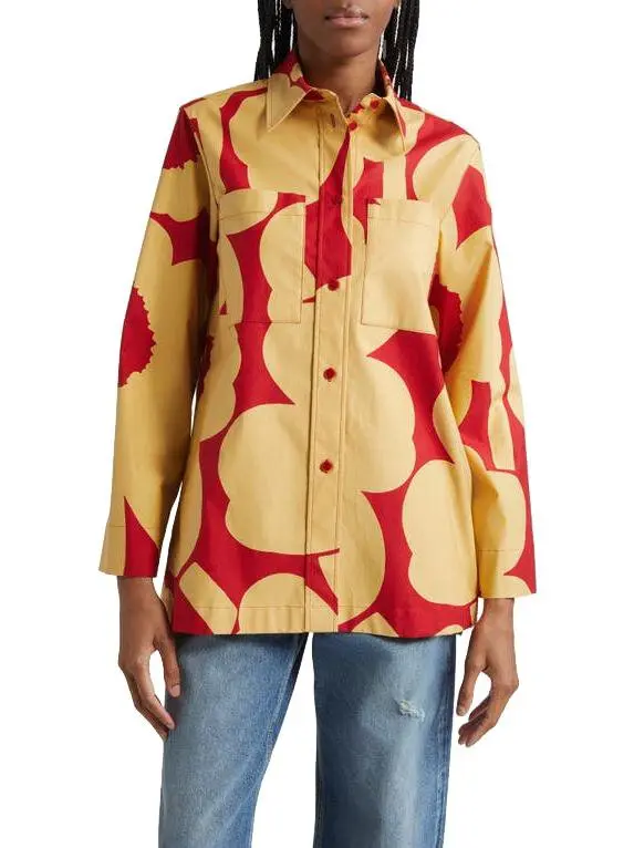 Marimekko Maaria Unikko Floral Twill Shirt - Light Brown Red