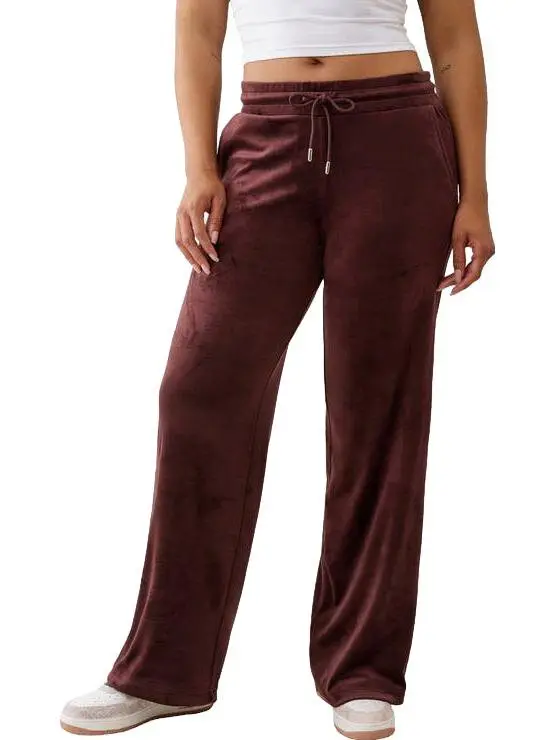 True Religion Rhinestone Velour Straight Leg Drawstring Pants - Fudge
