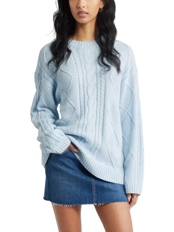 Bp. Cabled Oversized Cotton-blend Crewneck Sweater - Blue Skyride