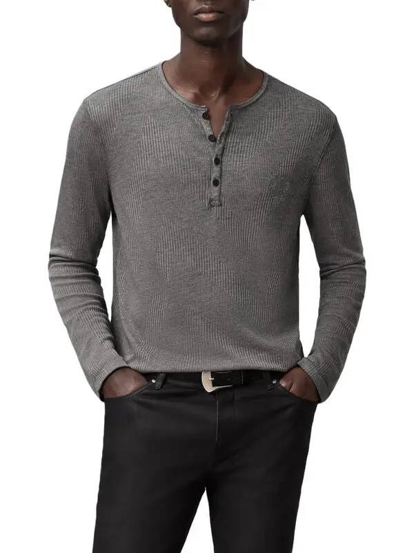 John Varvatos Klaus Burnout Rib Henley - Flat Grey