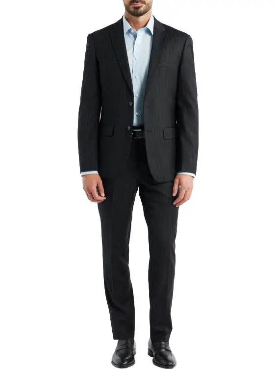 DANIEL HECHTER Modern Fit Pinstripe Wool Suit - Black